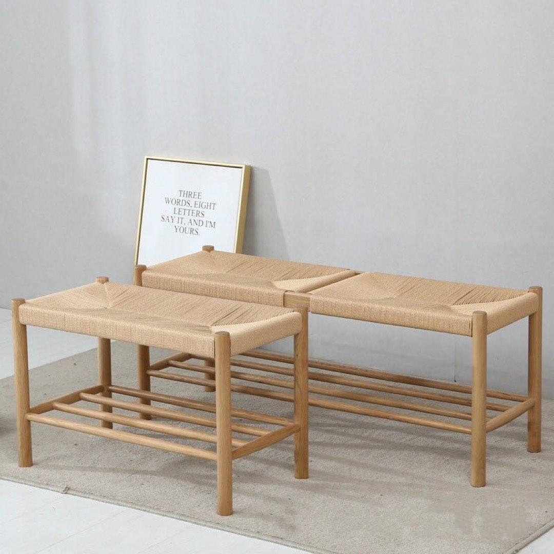 Wooden Bench Weave Shoerack Stool Shoe Rack Dining Stool Rattan Balcony ...