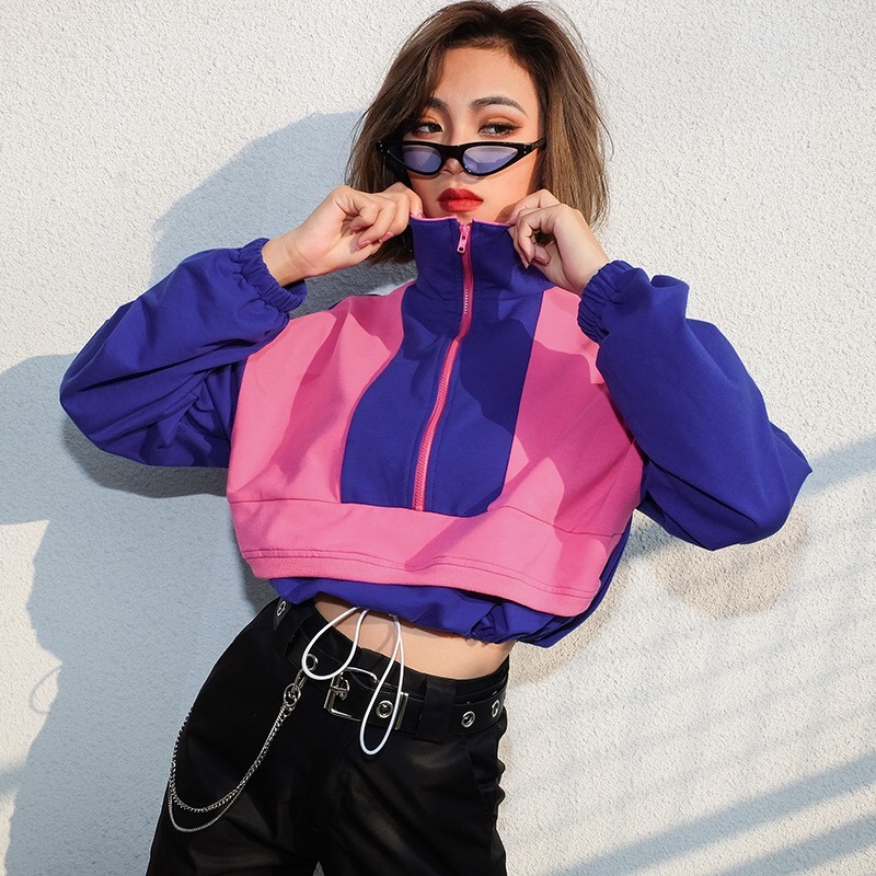 Cyberpunk Cropped Sweatshirt | Y2K 90s Pink Blue Violet Purple Tech ...