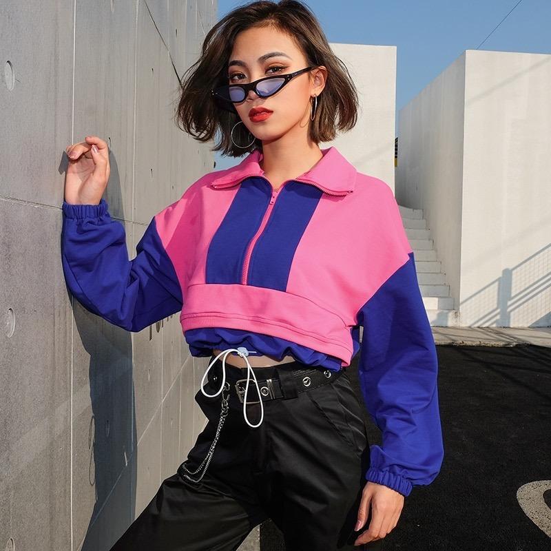 Cyberpunk Cropped Sweatshirt | Y2K 90s Pink Blue Violet Purple Tech ...