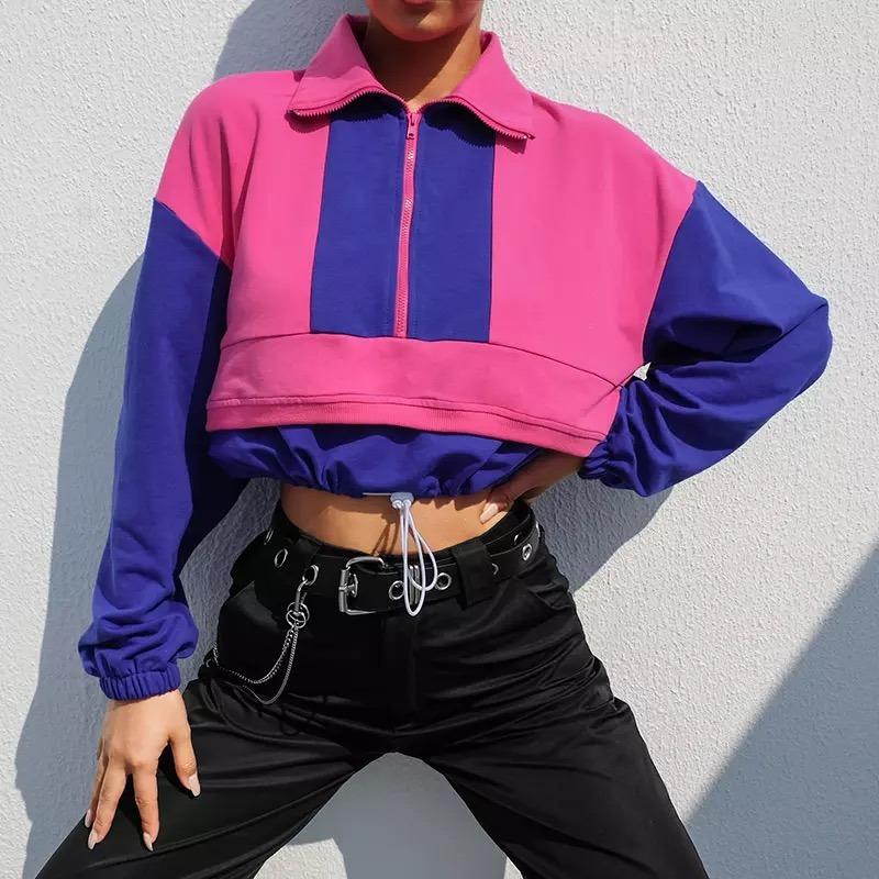 Cyberpunk Cropped Sweatshirt | Y2K 90s Pink Blue Violet Purple Tech ...