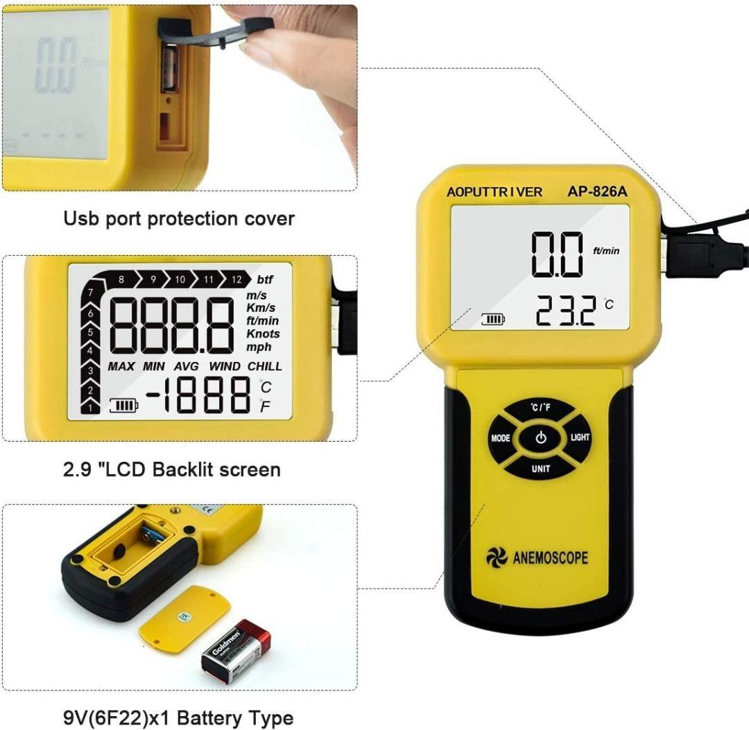 Digital Anemometer Handheld AP-826A Wind Meter with LCD Back Light ...