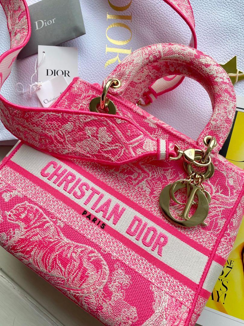 Dior Medium Lady Dior D-Lite Bag Fluorescent Pink Toile de Jouy, Luxury ...