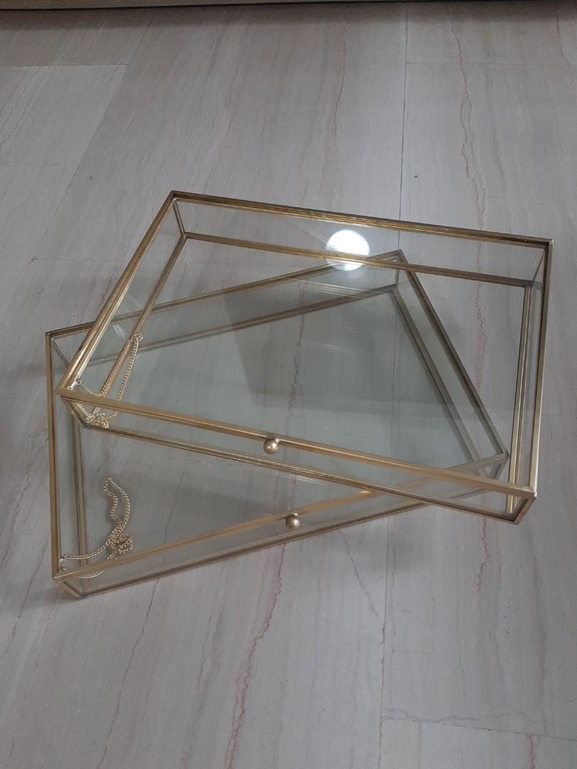 Gold rimmed glass decor display jewellery vintage boxes, Furniture ...