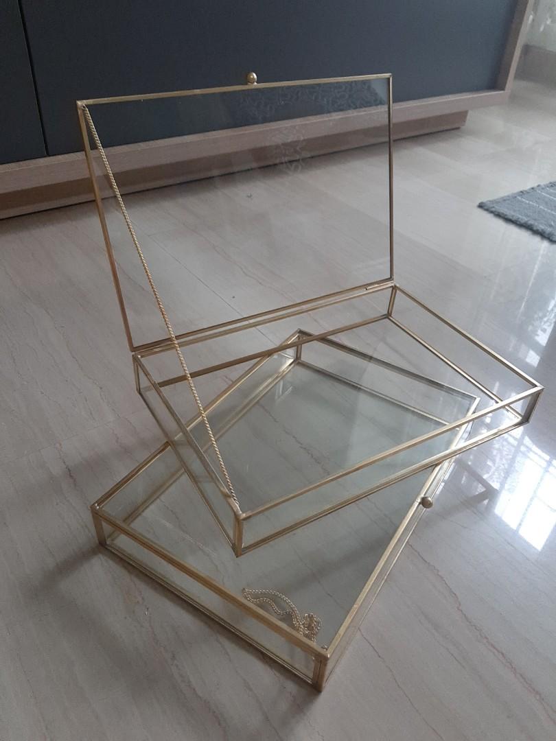 Gold rimmed glass decor display jewellery vintage boxes, Furniture ...