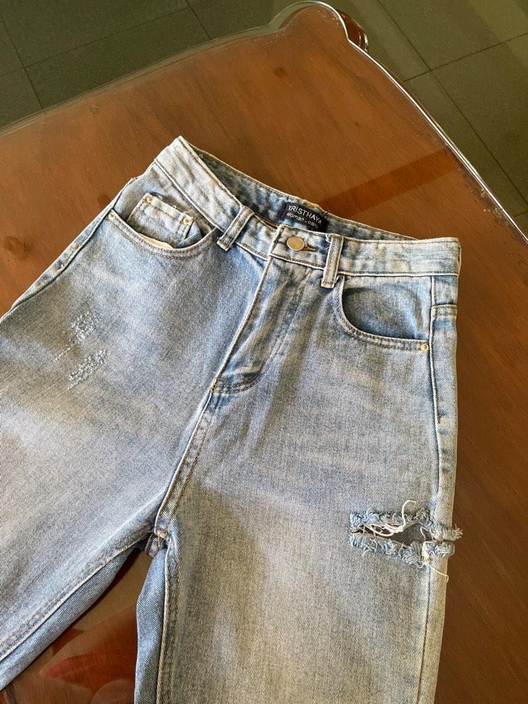 Hard Denim Tattered Jeans, Women's Fashion, Bottoms, Jeans on Carousell