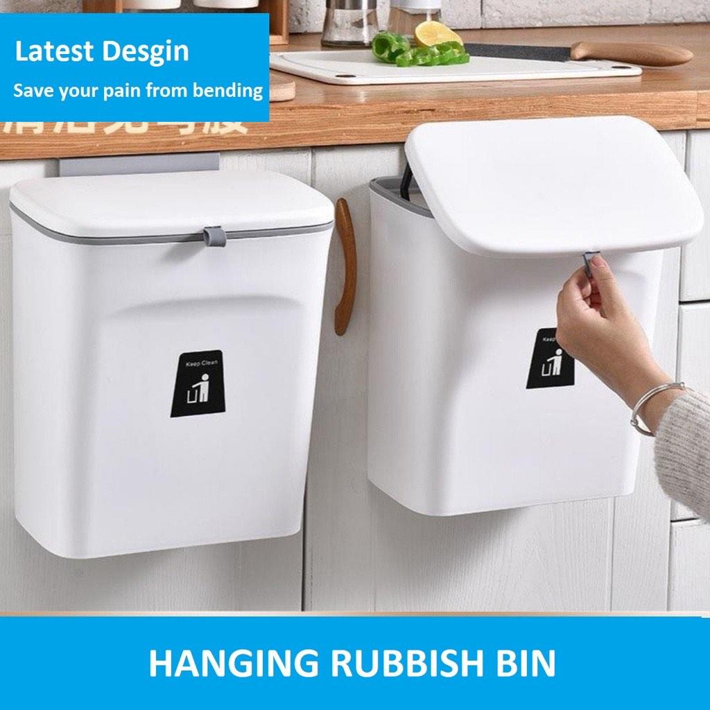 Kitchen Hanging Rubbish Bin with Slide Open Cover Waste Bin Cabinet ...