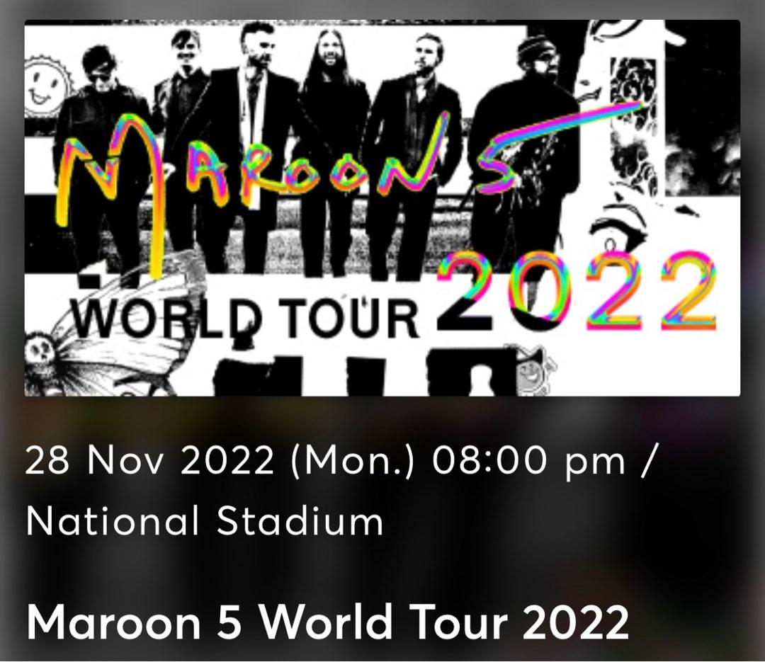 Maroon 5 World Tour 2022 Ticket, Tickets & Vouchers, Event Tickets on ...