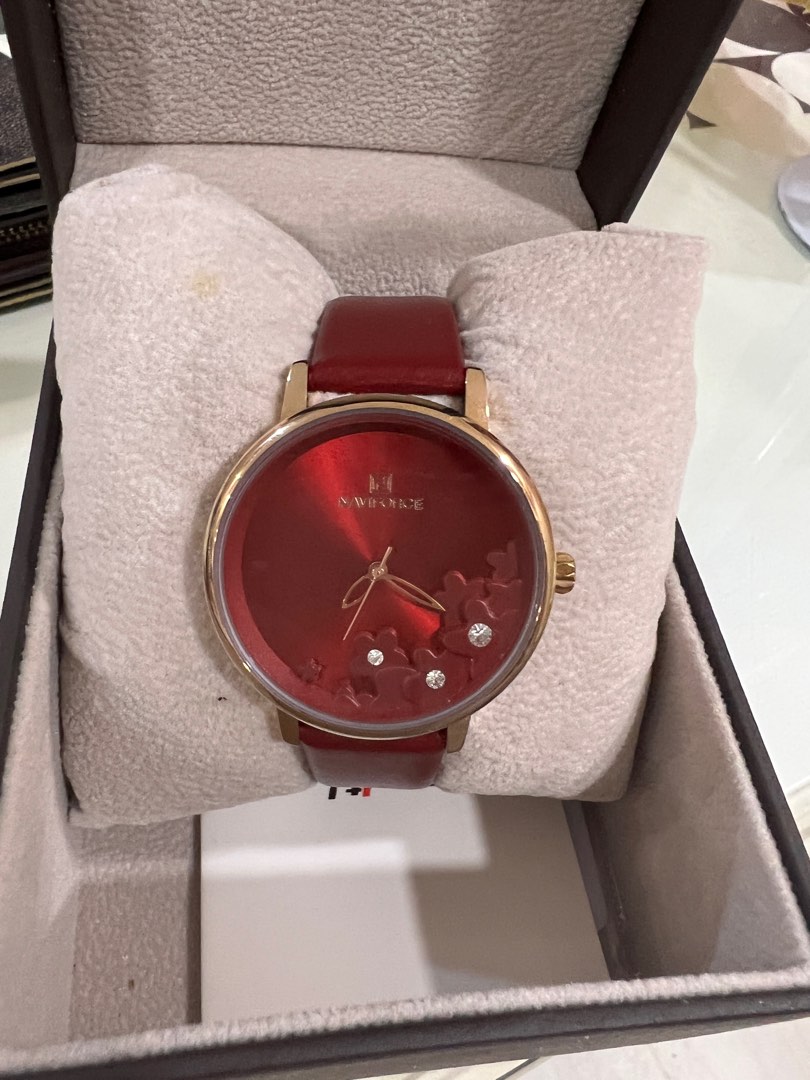 Maroon leather stripe, Women's Fashion, Watches & Accessories, Watches ...