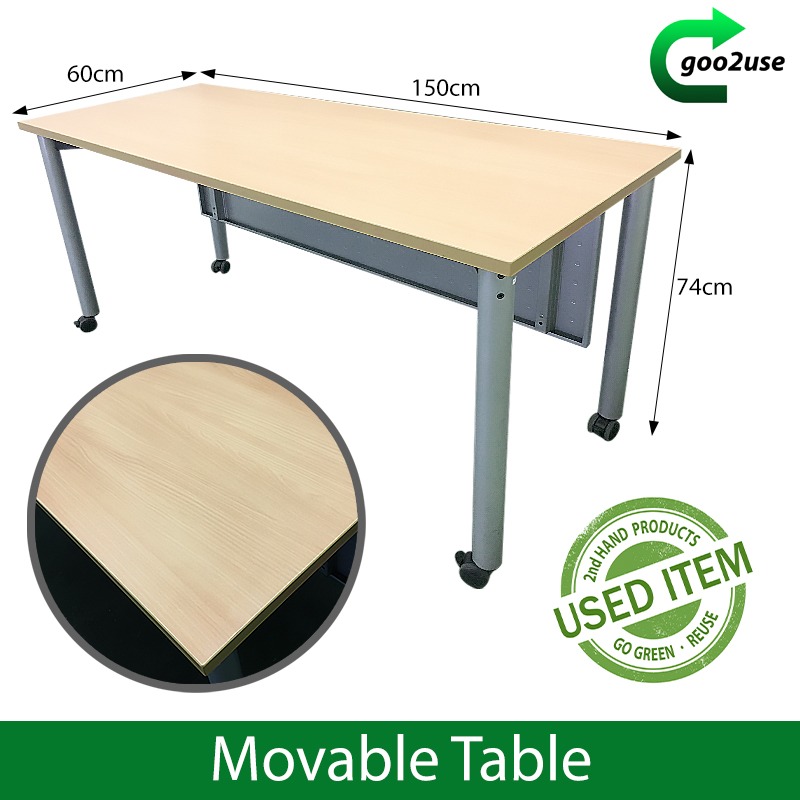 Movable Office Study Table Computer Desk 150cm x 60cm, Furniture & Home ...