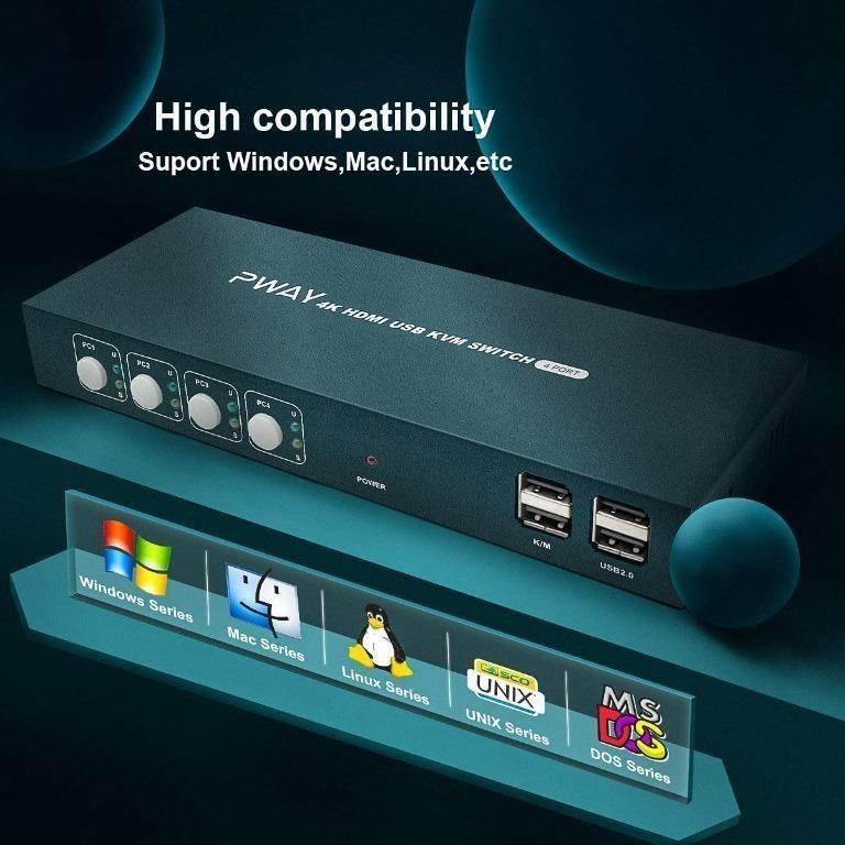 New Arrival! 4x1 HDMI KVM Switch 4 Port Ultra HD 4K@30Hz, USB 2.0, HDCP 1.2, No Power Adapter ...