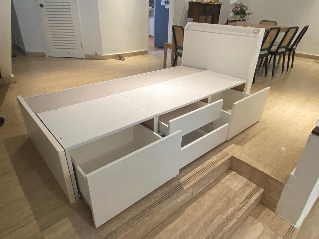 Nitori single bed frame with tons of storage space, Furniture & Home ...