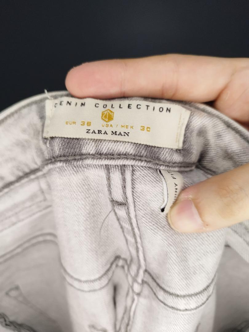 Original Zara Light Grey Acid Wash Distressed Ripped Jeans For Men, Men ...