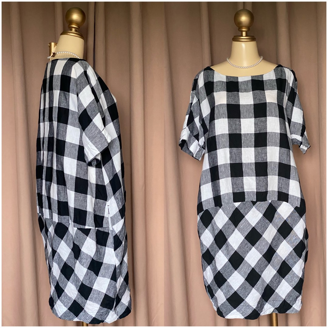 Oversized Black & White Checkered Dress, Women's Fashion, Dresses ...