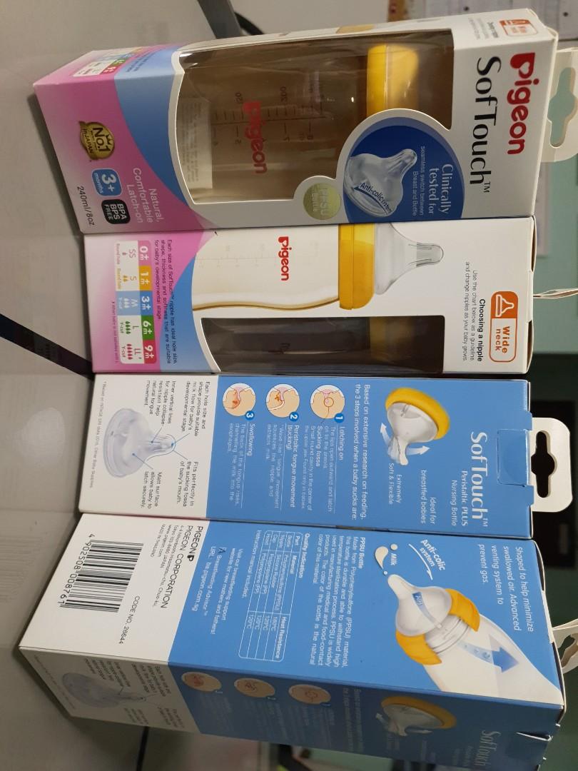 Pigeon SoftTouch 240ml PPSU Milk Bottles x 4 pcs, Babies & Kids, Nursing & Feeding ...