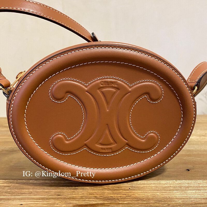 Pre-order Celine Triomphe Logo Oval Crossbody Bag in Tan, Luxury, Bags ...
