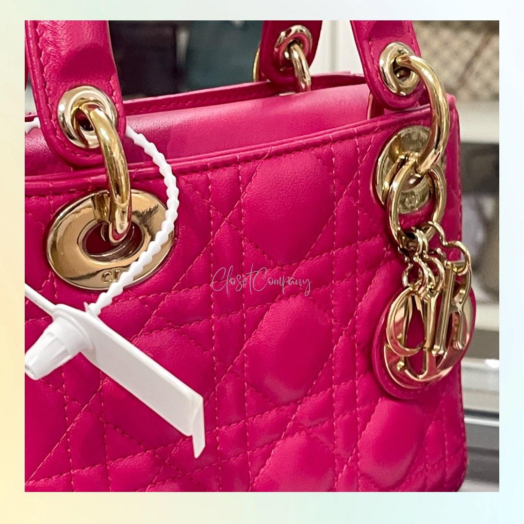 Pristine Condition Christian Dior Mini Lady Dior Hot Pink Lambskin Gold ...