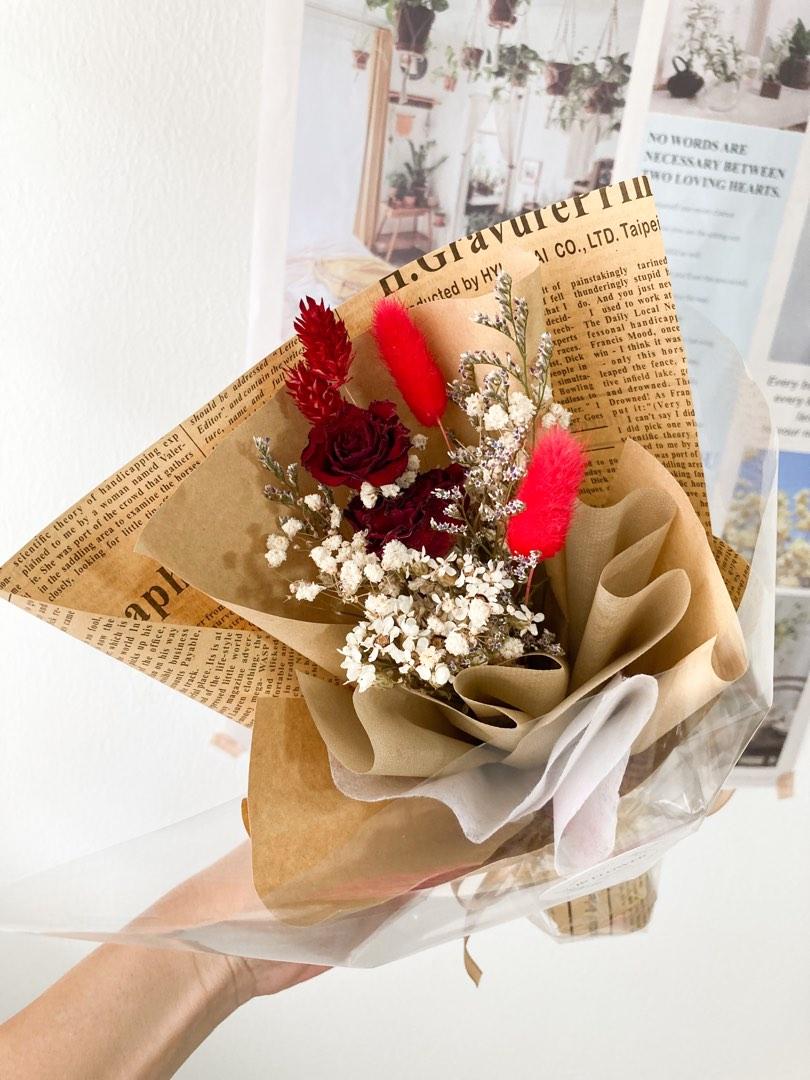 [READY STOCK for Collection] Rustic Feel Dried Red Rose Bouquet ...
