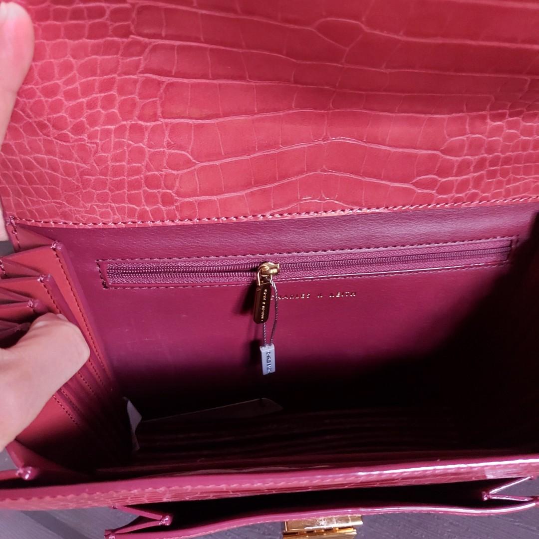 Rust-Colored Charles & Keith Croc-Skin Texture Accordion Bag, Women's ...