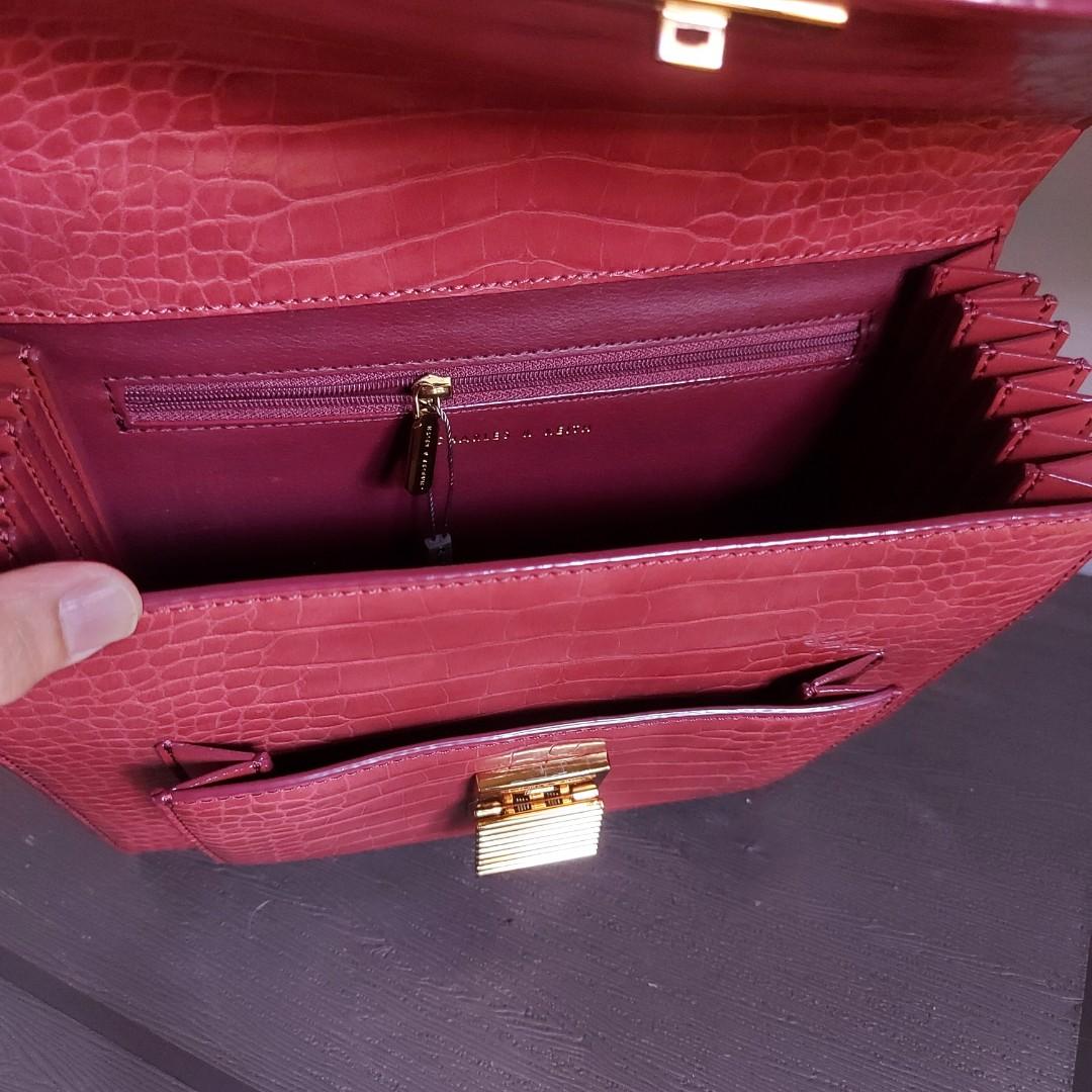 Rust-Colored Charles & Keith Croc-Skin Texture Accordion Bag, Women's ...