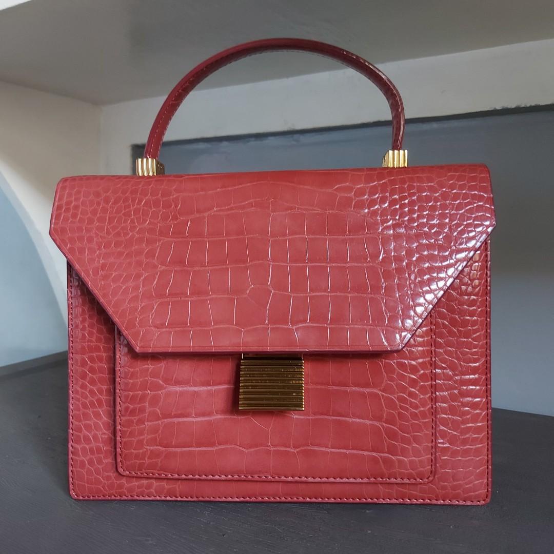 Rust-Colored Charles & Keith Croc-Skin Texture Accordion Bag, Women's ...