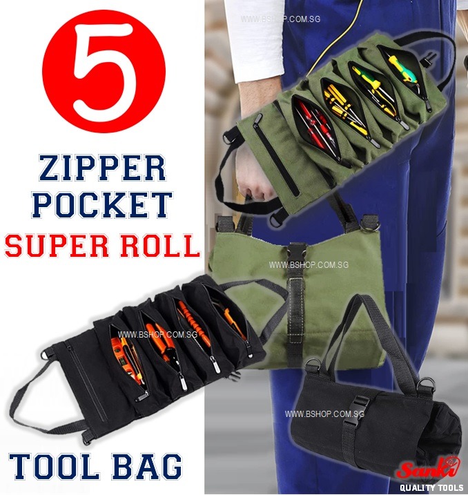 SANKI 5 ZIPPER ROLL UP TOOL BAG/ MULTI PURPOSE ROLL UP TOOLS BAG ...
