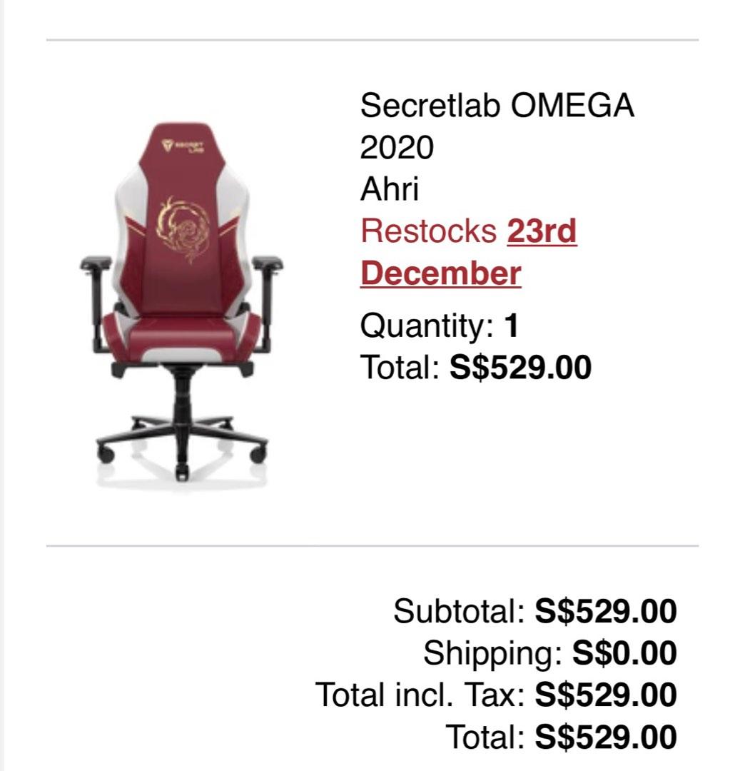 Secretlab OMEGA 2020 Ahri, Furniture & Home Living, Furniture, Chairs ...