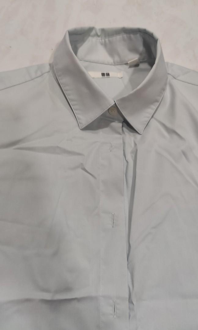 Uniqlo Light blue grey shirt formal office wear, Women's Fashion, Tops ...