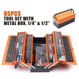 85 PCS Tool Set with Cantilever Metal Tool Box Set-5 Tier (85 Pcs x 1/4 ...