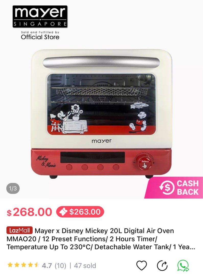Disney x Mayer 20L Digital Air Oven, TV & Home Appliances, Kitchen ...
