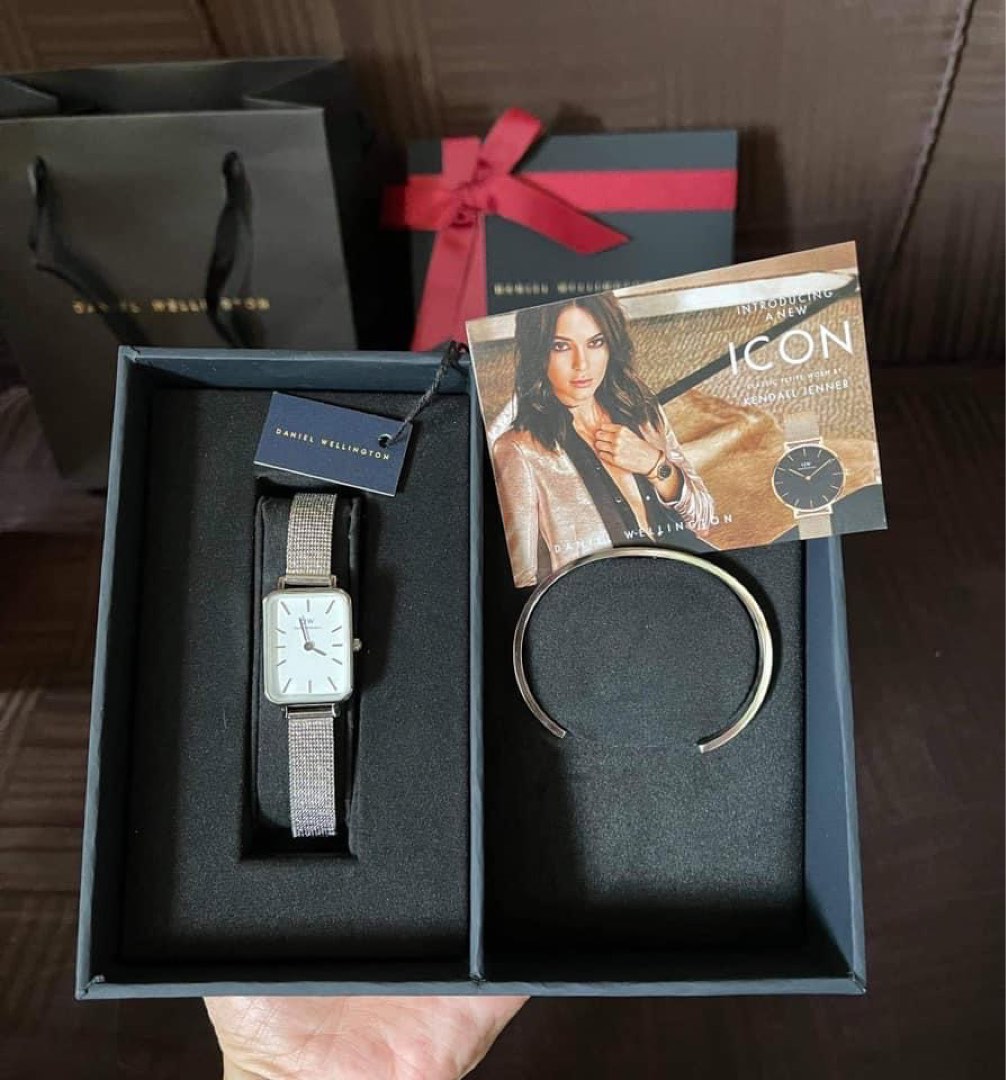 DW SET QUADRO WITH BANGLE IN SILVER AUTHENTIC WATCH, Women's Fashion ...