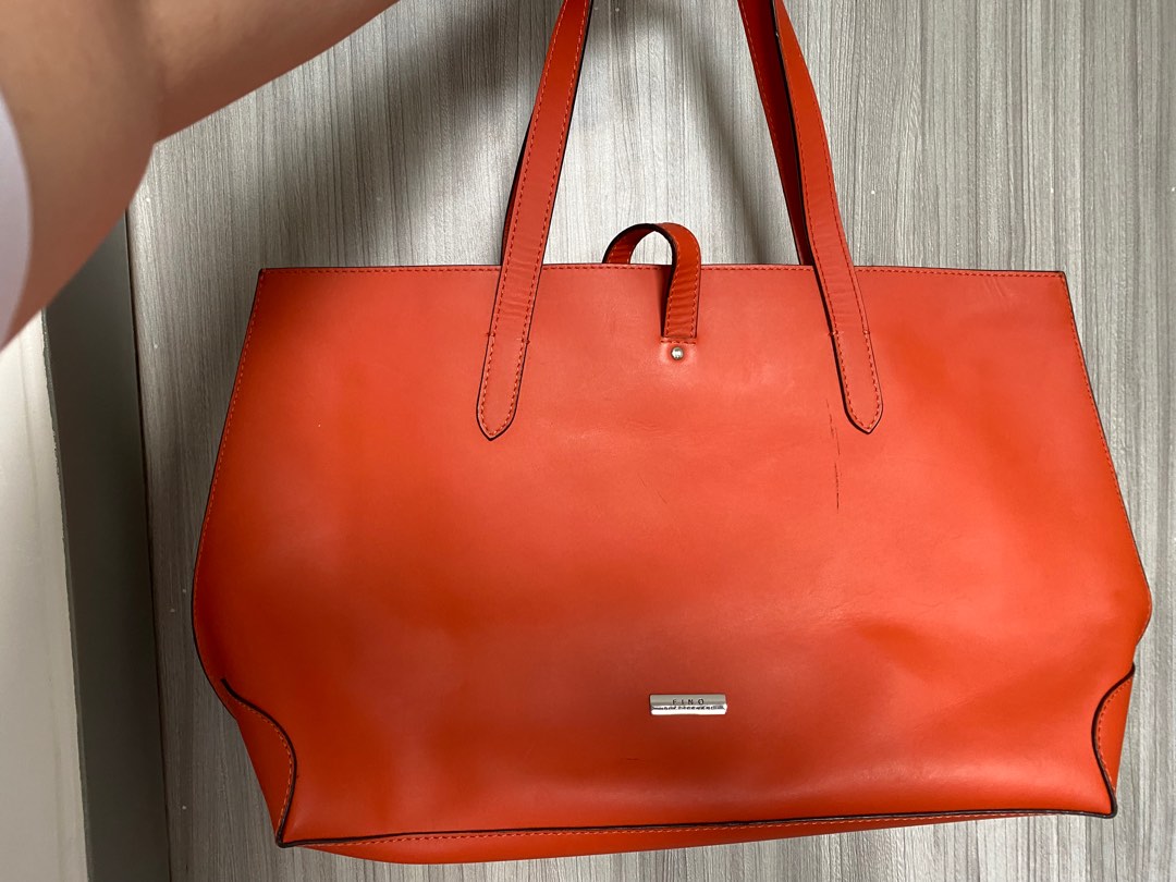 Fino Leatherware Red Tote Bag (large, no lock, just leather fastener ...