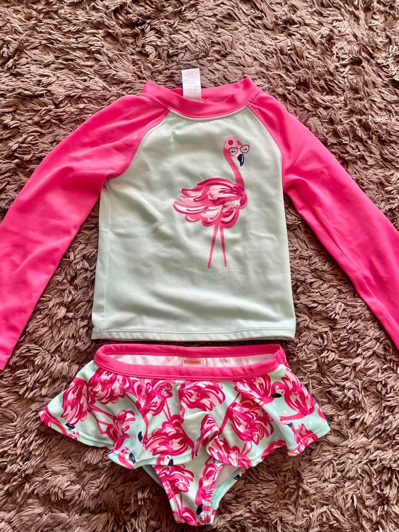Flamingo rashguard swimsuit set for girls, 4T, Babies & Kids, Babies ...