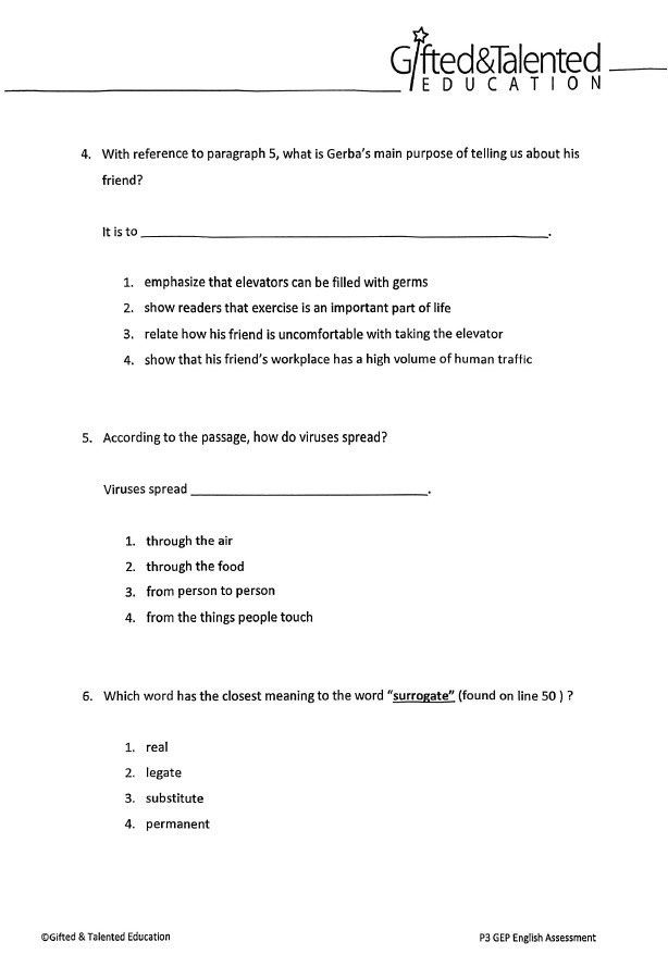 GATE Gifted and Talented P3 GEP 2022 P3 GEP English Eng Math GA general ...