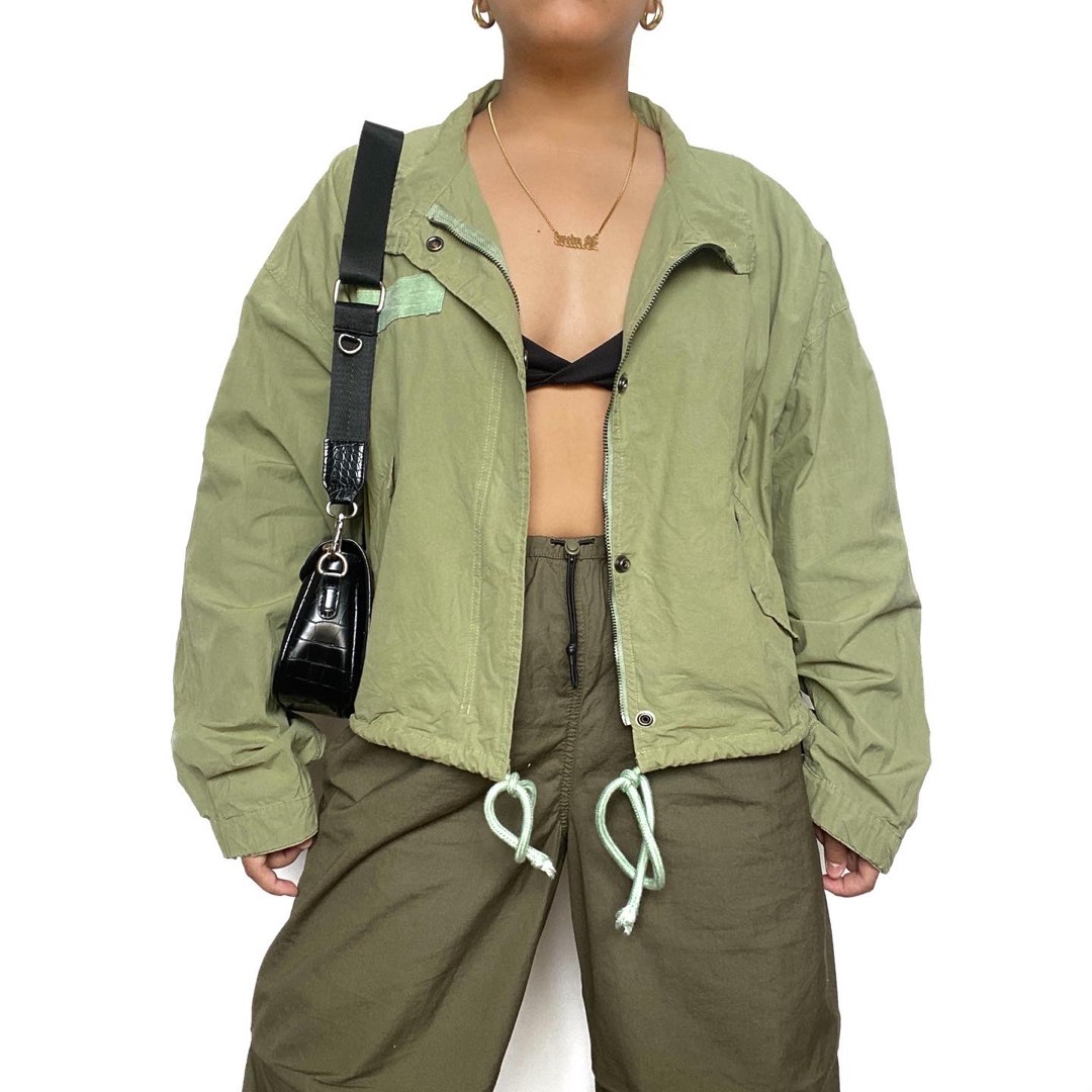green zip up cargo jacket, Women's Fashion, Coats, Jackets and ...
