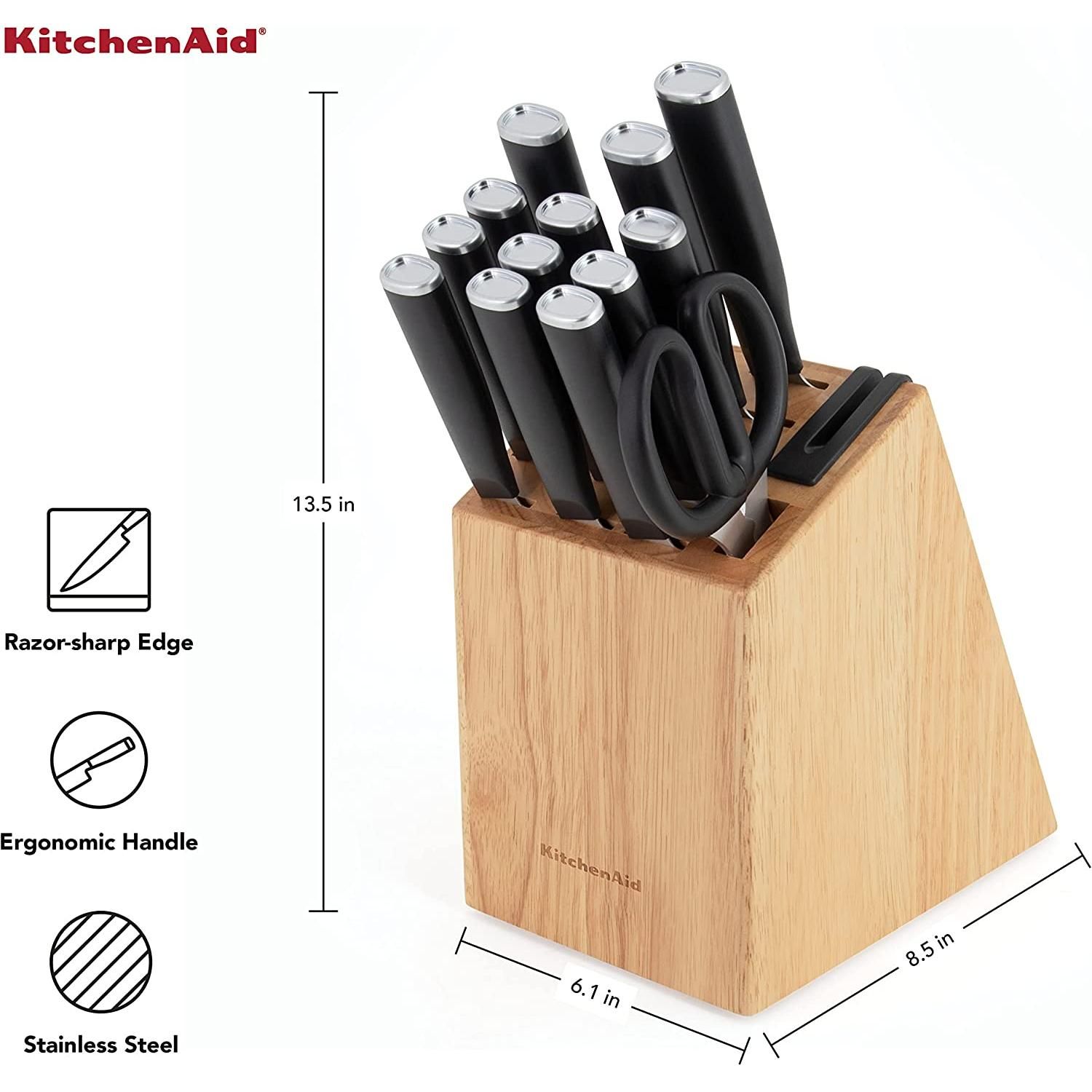 KitchenAid Classic 15-Piece Block Set with Built-in Knife Sharpener ...