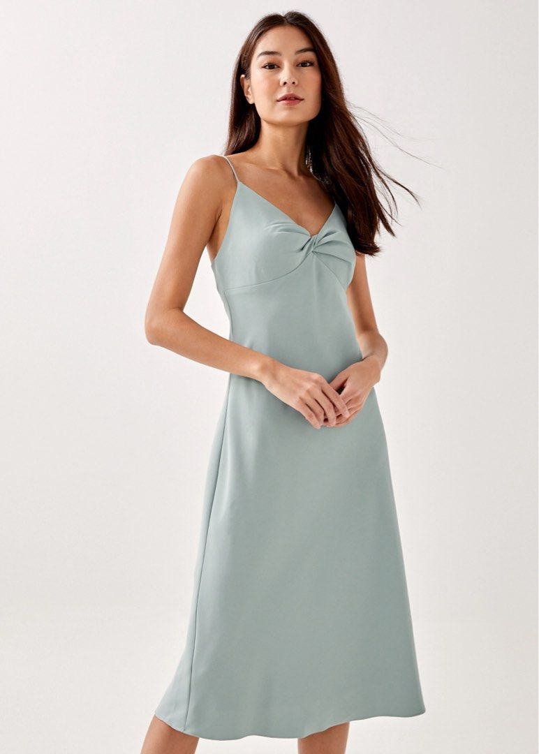 Love Bonito Ivrina Bias Cut Knot Twist Dress, Women's Fashion, Dresses ...