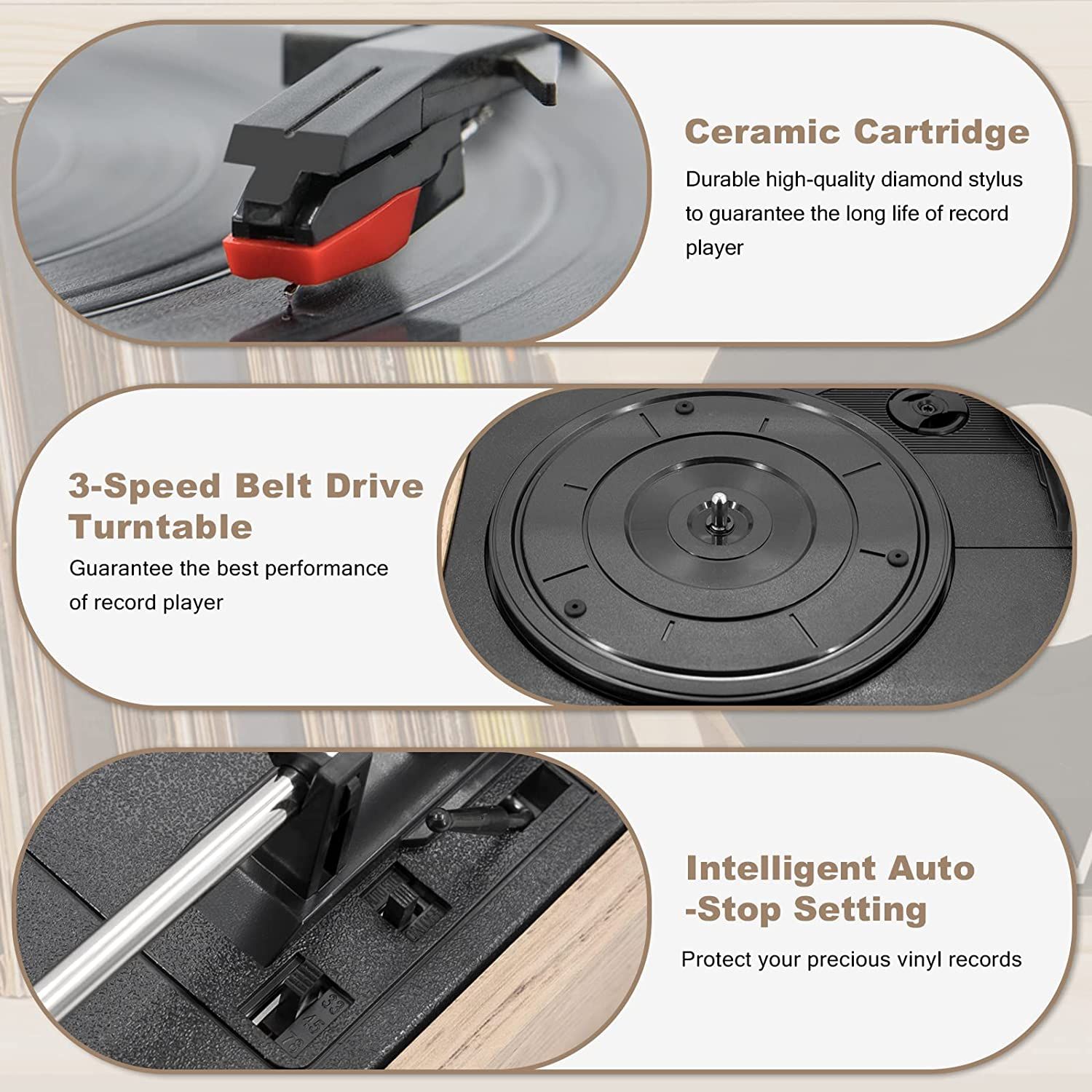 LP&No.1 Bluetooth Turntable Hi-fi System with Bookshelf Speakers, 3 ...