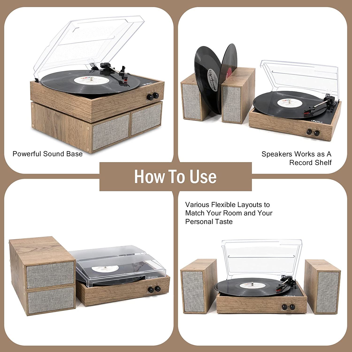 LP&No.1 Bluetooth Turntable Hi-fi System with Bookshelf Speakers, 3 ...