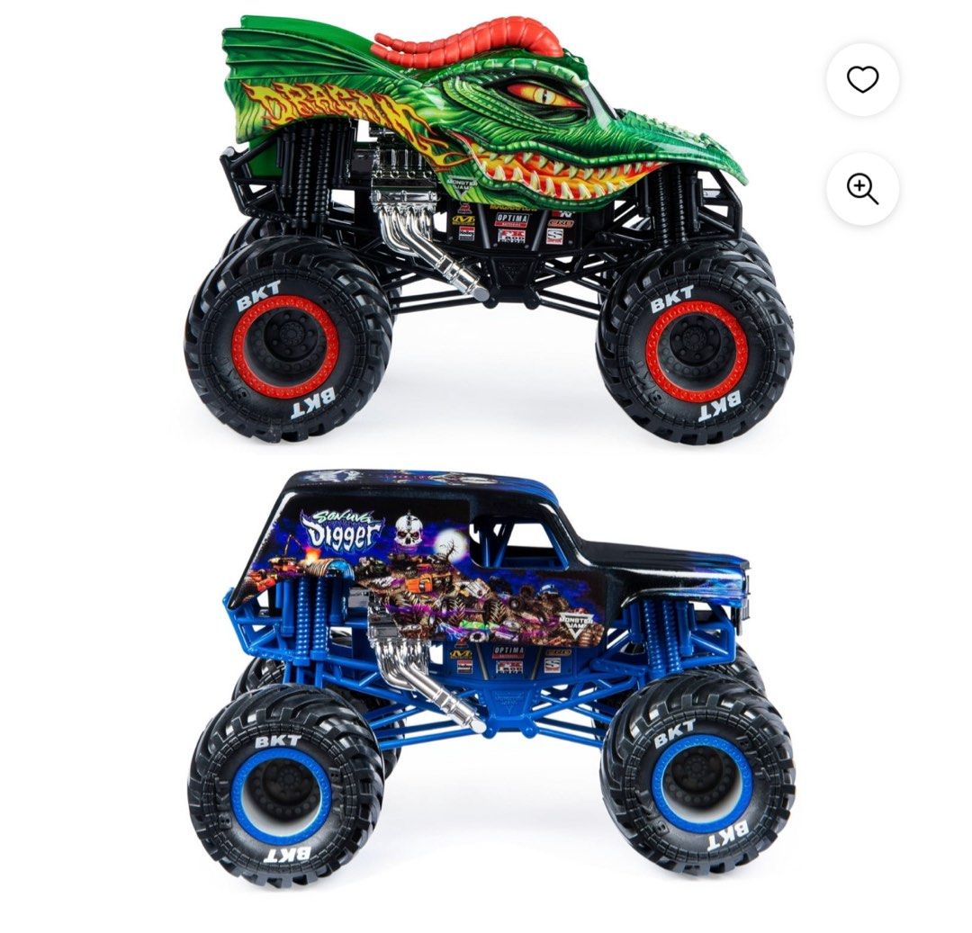 Monster Jam Double Earth Shaker Grave Digger Son UVA Digger Dragon 1:24 ...