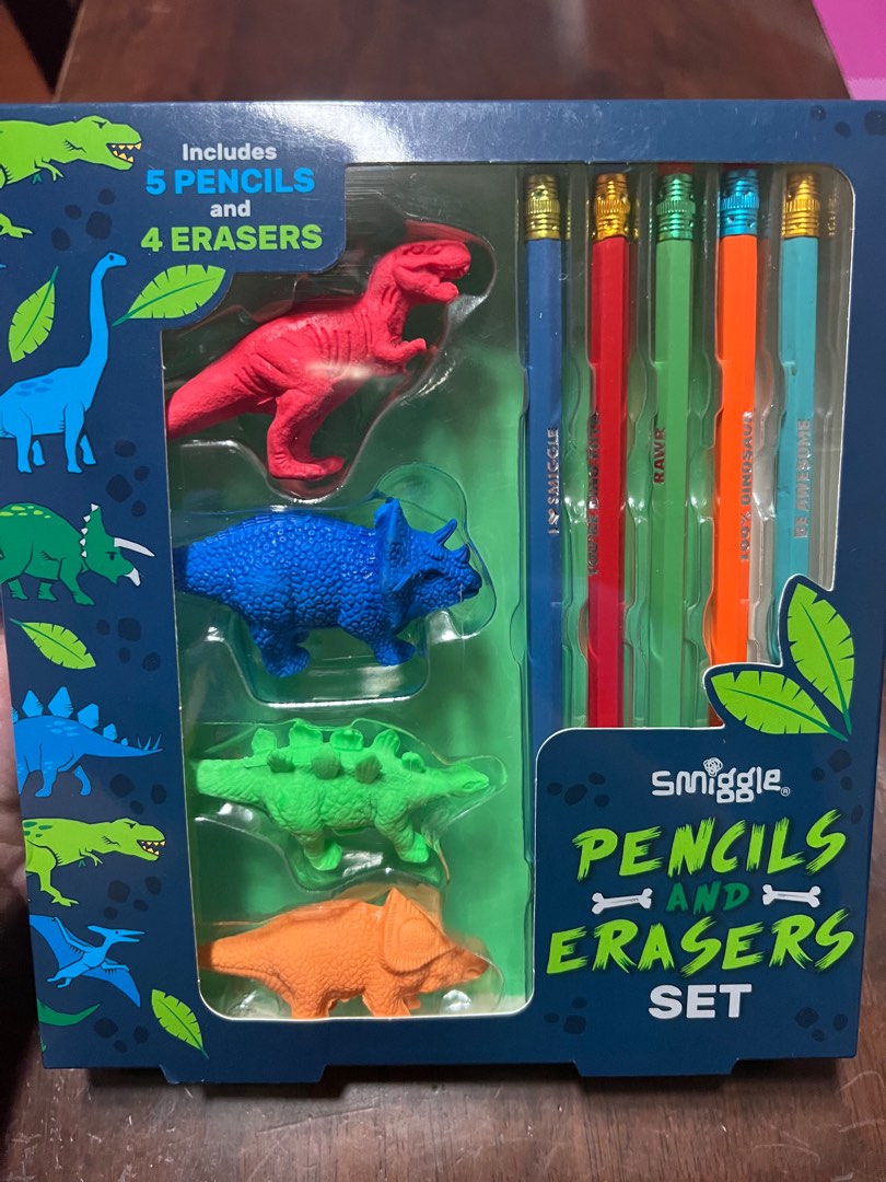 Original Smiggle Dinosaur Pencil and Eraser Set, Hobbies & Toys ...