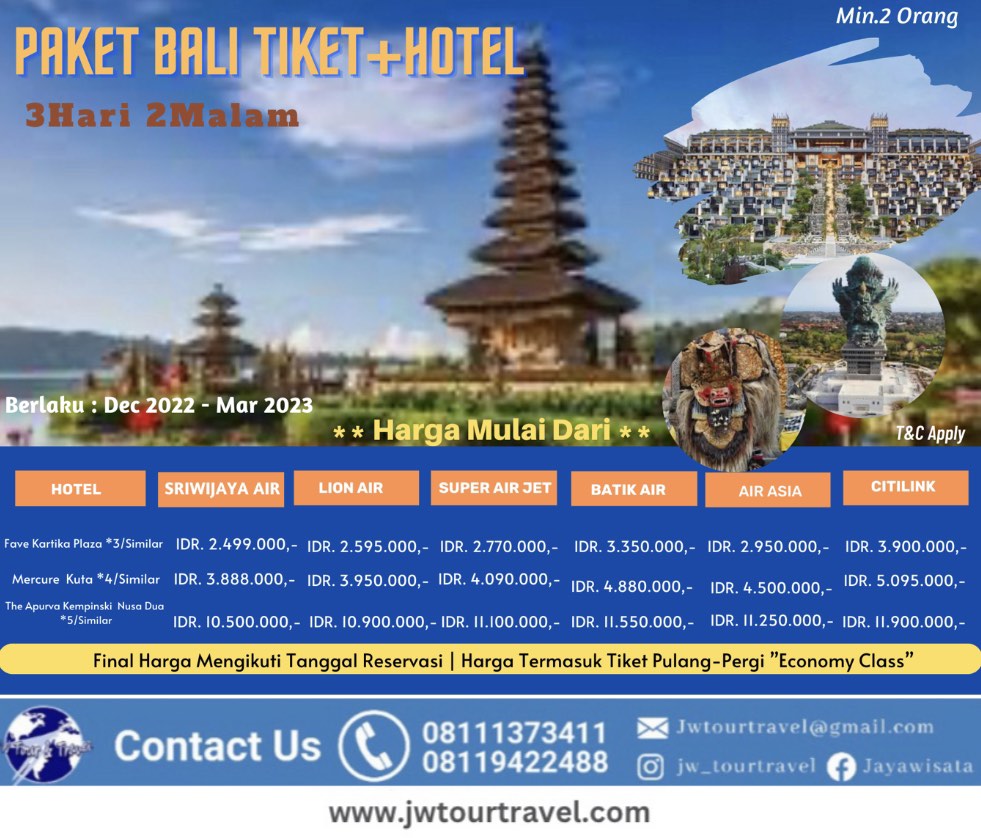 PAKET BALI TIKET + HOTEL, Tiket & Voucher, Objek Wisata di Carousell