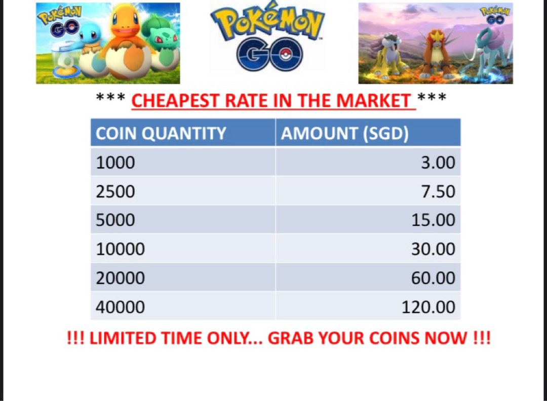 Pokemon Go Coins Top Up Service 100% CHEAPEST AND SAFEST IN THE MARKET ...