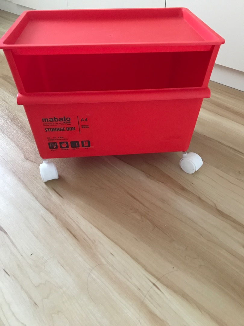 Red plastic storage basket with wheels, Furniture & Home Living, Home ...