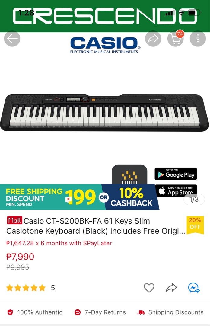 RUSH: CASIO CT-S200 (CT-S200BK-FA) 61 KEYS KEYBOARD PIANO, Hobbies ...