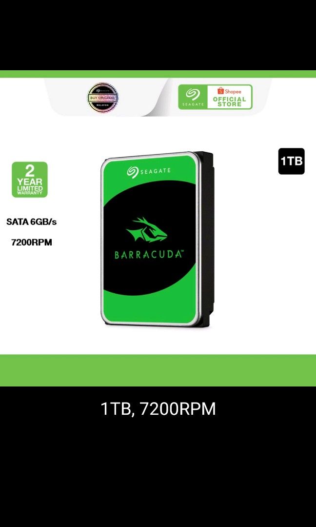 Seagate BarraCuda Hard Drive HDD 1TB, Computers & Tech, Parts ...