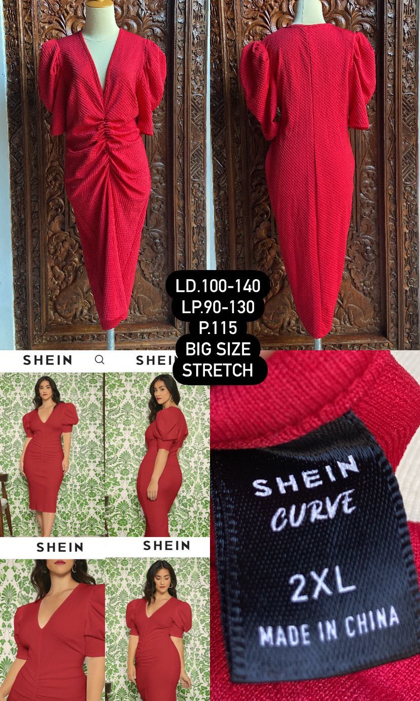 Shein curve big size bodycon ruched dress, Fesyen Wanita, Pakaian ...