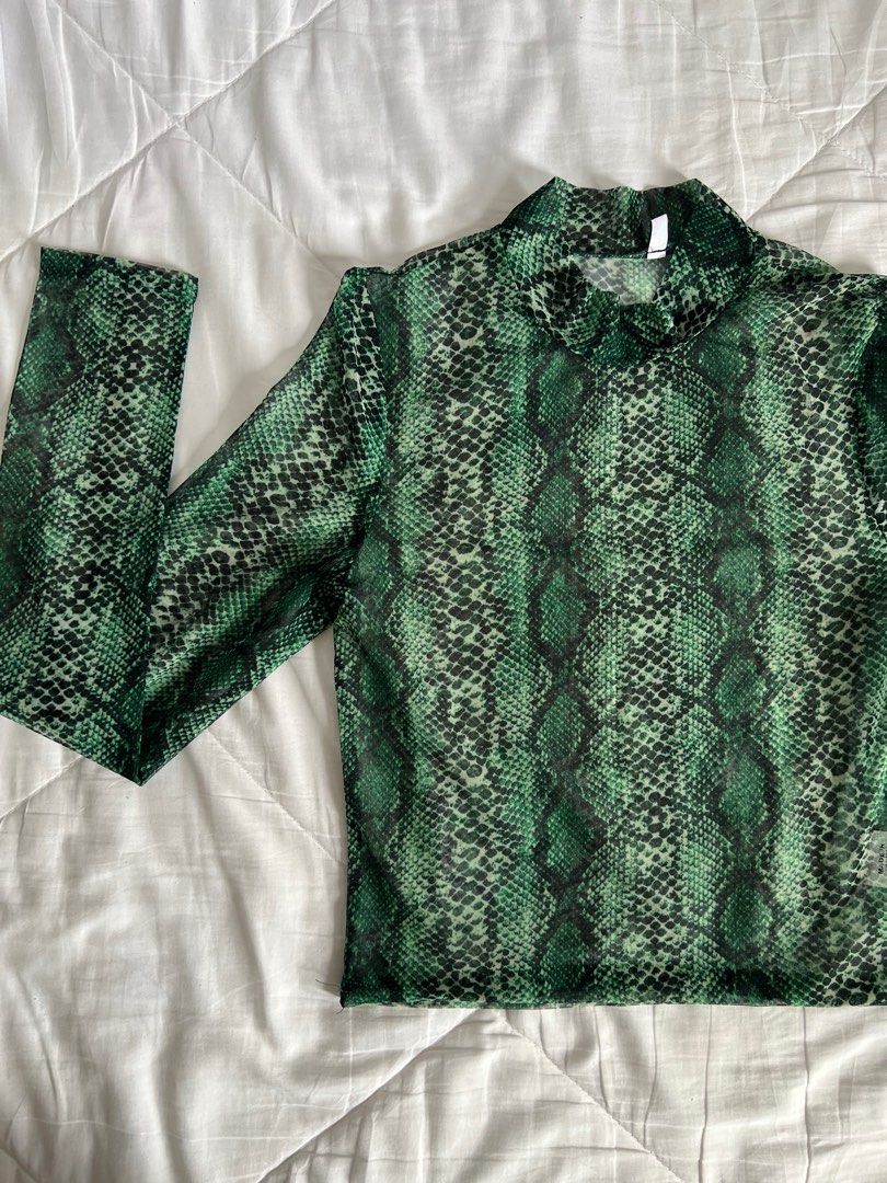 Snake Skin Mesh Top, Women's Fashion, Tops, Longsleeves on Carousell