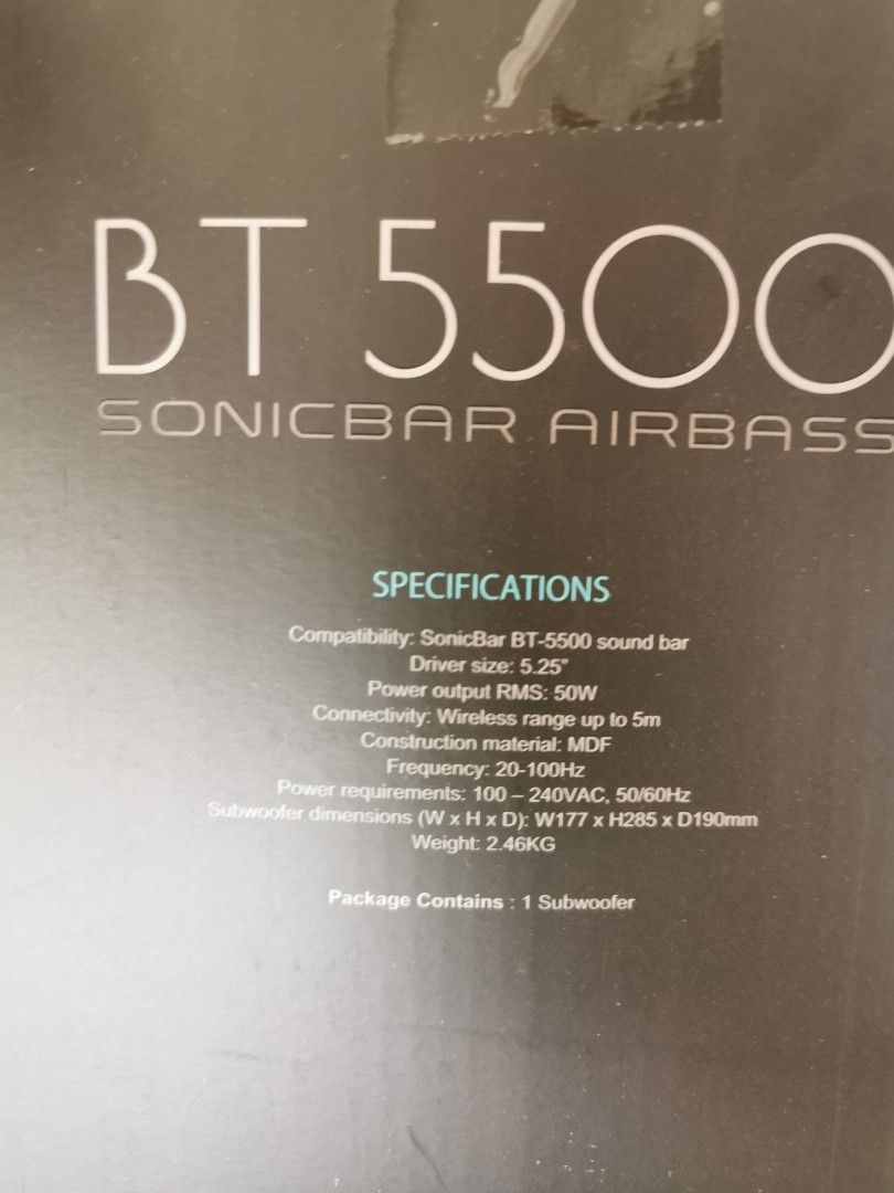 SonicGear BT-5500 SonicBar Airbass Digital Optical Audio with Wireless ...