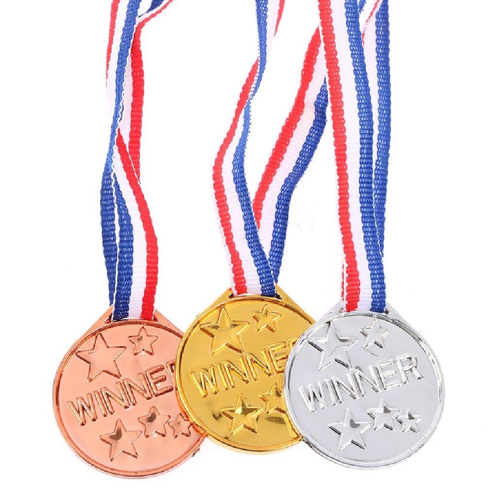 Toy medals competition medal gold silver bronze winners game sports day ...