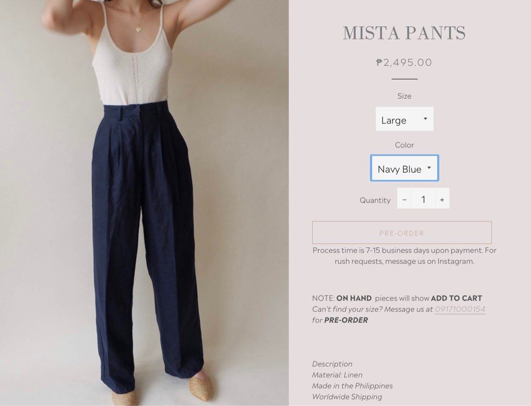 UNDO Studio Navy Blue Linen Pleated Trousers Pants , Women's Fashion ...